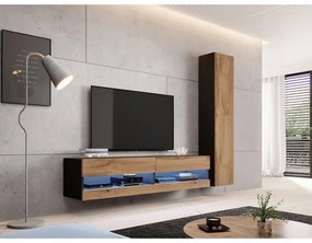 Obývací stěna Zigo New IX, Osvětlení: osvětlení LED - modré, Barva: černý / wotan