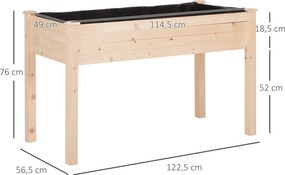 Outsunny Vyvýšená Městská Zahrada z Přirozeného Dřeva 122,5x56,5x76 cm - Vyvýšený Zahradní Stůl s Netkanou Textilií a 4 Odtokovými Otvory pro Rostlin…