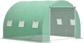 Zahradní skleník Outsunny 9 m², 3 x 3 x 2 m, tunelový skleník se zipovými dveřmi a 6 síťovými okny, ocelový rám a vysoce hustý PE, UV-odolný, zelený |