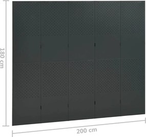 5dílný paraván antracitový 200 x 180 cm ocel 335903