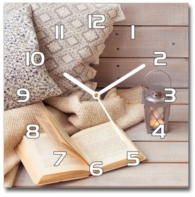 Wallmuralia Skleněné hodiny čtverec Relax při knížce 30x30 cm