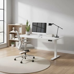 Výškově nastavitelný stůl OfficeTech C, 180 x 80 cm, bílá podnož, bílá
