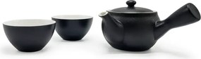 Porcelánová čajová souprava Kuro pro 2, 400 ml – japonský kjúsu s bočním úchopem