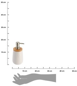 Dávkovač mýdla Attolico, bílá/s dřevěnými prvky as prvky v barvě nerez, 410 ml