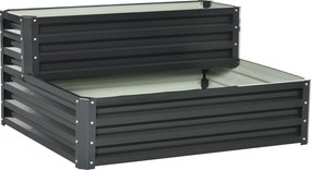 Outsunny 2-vrstvý městský zahradní květináč venkovní ocelová rostlinná krabička s designem schodů pro pěstování léčivých rostlin bylin květin pro ter…