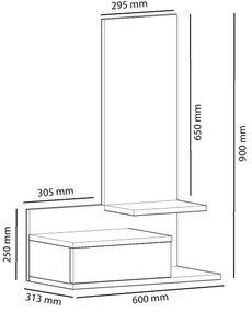 Nástěnná police se zrcadlem Rozella Oak and Anthracite