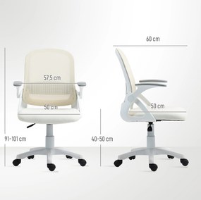 HOMCOM ergonomická síťovaná kancelářská židle se sklápěcími područkami, bederní oporou, nastavitelná výška a náklon — bílá