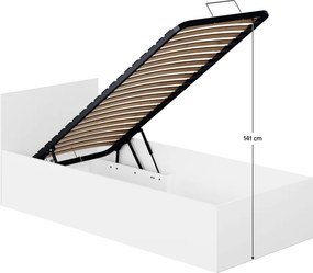 Postel s kovovým roštem a úložným prostorem, 90x200, bílá, DOLI