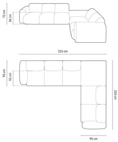 MUZZA Rohová pohovka NOMALIO pravá 315 cm samet světle šedá