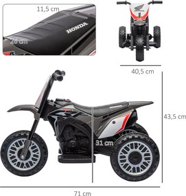 HOMCOM Elektrický motocykl pro děti s licencí Honda CRF450RL 18+ měsíců 6V s baterií, maximální rychlost 3 km/h, zvuk klaksonu a startu, nosnost 25 k…