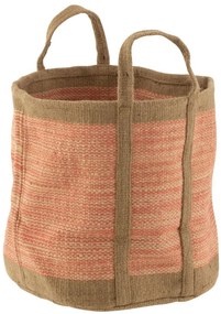 Hnědo-růžový pletený jutový koš s uchy Ecru - Ø 40*60 cm