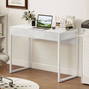 HOMCOM Psací stůl 100 x 50 cm, počítačový stůl, kancelářský stůl se 2 zásuvkami, pro malé prostory, bílý