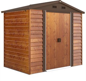 Outsunny Kovový Zahradní Kůlna s Dřevěným Vzhledem 3 m² 152 x 235,7 x 208,7 cm Sklad pro Nástroje s Šikmou Střechou, Okny a Dvoubarevnými Posuvnými Dv