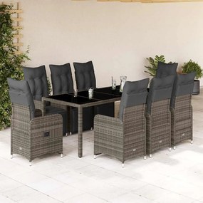 9dílný zahradní bistro set s poduškami šedý polyratan 3277170