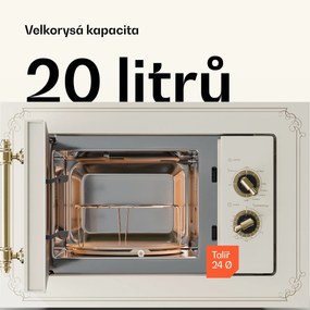 Klarstein Victoria 20, vestavná mikrovlnná trouba, 20 l, 800 W, gril 1000 W, slonová kost