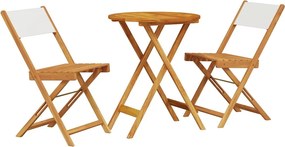 3dílný bistro set krémově bílý textil a masivní dřevo 3281748