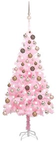Umělý vánoční stromek s LED a sadou koulí růžový 150 cm PVC