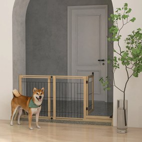 PawHut Dřevěná bariéra pro psy 112-159x70 cm Rozšiřitelná zvířecí brána s trojúhelníkovými podpůrnými nohami pro dveře, chodby a schodiště - přírodní…