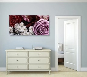 Obraz kytice růží v retro stylu - 120x60 cm