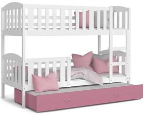 DOBRESNY Dětská patrová postel KUBU 3 200x90 cm BÍLÁ RŮŽOVÁ