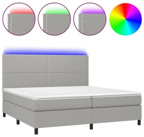 Box spring postel s matrací a LED světle šedá 200x200 cm textil,  3134821