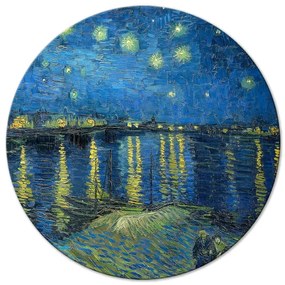 Kulatý obraz Vincent van Gogh - Hvezdná noc nad Rhone - loď na pozadí modré oblohy