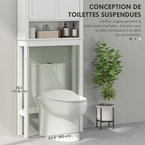 HOMCOM Skříňka na WC s úložným prostorem nad toaletou, policový regál do koupelny - 70 x 20 x 175 cm, Bílá
