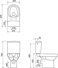Cersanit CITY - WC kombi + antibakteriální sedátko s funkcí pomalého zavírání, horizontální odpad, přívod vody z boku nádržky, K35-035