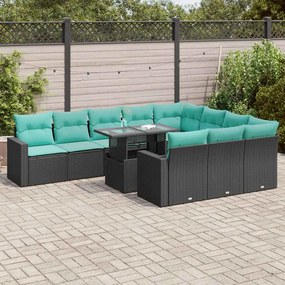 11dílná zahradní sestava s poduškami černá polyratan akácie 3326388