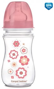 Canpol babies Antikoliková láhev se širokým hrdlem 240 ml Newborn baby Růžová
