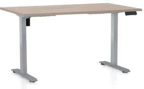 Výškově nastavitelný stůl OfficeTech B, 140 x 80 cm, šedá podnož, dub