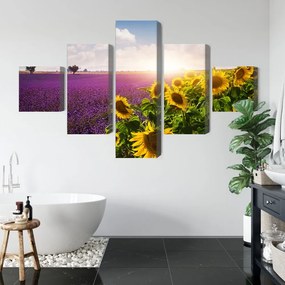 Vícedílný obraz Levandulová A Slunečnicová Pole 3D Nedostatek Nedostatek Plátno Canvas 250x150