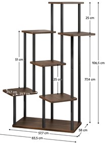 Kondela Kovový stojan na květiny, černá/rustikální dřevo, ADITE TYP 2