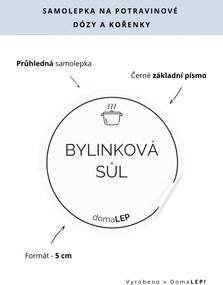 BYLINKOVÁ SŮL – průhledná samolepka na dózu, základní písmo, 5 cm | DomaLEP