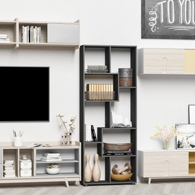 HOMCOM Knihovna v moderním zigzag designu 70L x 24W x 178H cm Dřevotříska Černá
