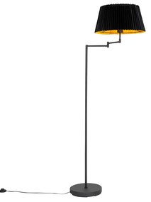 Černá stojací lampa s černým skládaným stínidlem a nastavitelným ramenem - Ladas Deluxe
