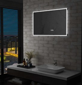 vidaXL Koupelnové LED zrcadlo dotykový senzor zobrazení času 100x60 cm [144739]