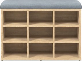 skříňka na boty, botník s polstrováním, lavice, sedací, police, dřevo/látka, 52x84x32 cm, dub sonoma/šedá, Dekorino BS20260020