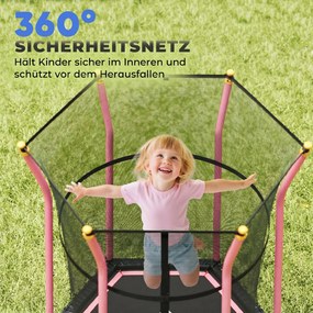 HOMCOM dětská trampolína Ø163,5 cm, trampolína s ochrannou sítí, kryt hran, zahradní trampolína pro děti 3-10 let, max. zatížení 50 kg, růžová barva