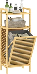 HOMCOM koupelnová skříňka z bambusu se 2 otevřenými policemi, vyjímatelným košem a lamelovým designem 40x30x95 cm přírodní