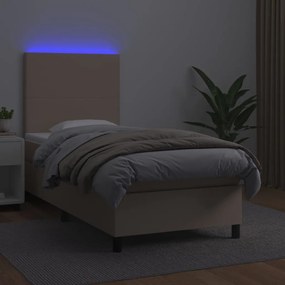 Box spring postel matrace a LED cappuccino 100x200cm umělá kůže 3135812
