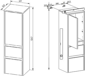 Mereo Mereo, Opto, koupelnová skříňka vysoká 125 cm, pravé otevírání, bílá, dub, bílá/dub, černá, CN924P