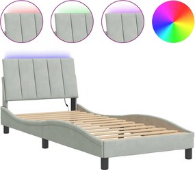 Rám postele s LED osvětlením bez matrace Hanko světle šedý 90 x 190 cm samet 3213751