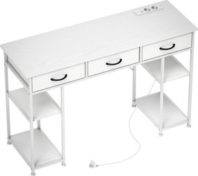 HOMCOM Psací stůl / kuchyňský stůl s 2 USB nabíjecími porty, 2 zásuvky, nastavitelné police, 3 látkové zásuvky, 120 x 40 x 76 cm, bílý