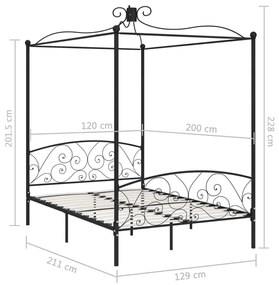 Petromila Rám postele s nebesy černý kovový 120 x 200 cm