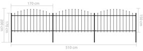Zahradní plot s hroty ocel (1,25–1,5) x 5,1 m černý,  277732