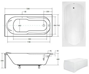 BESCO Obdélníková vana VINDOBONA Nožičky k vaně - S nožičkami, Rozměr vany - 180 × 80 cm - OLVVIN18+OLVPINOZ