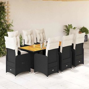 9dílný zahradní bistro set s poduškami černý polyratan 3277134
