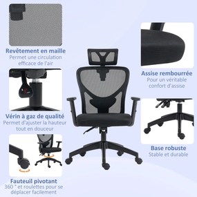 Vinsetto Kancelářská Židle, Kancelářská Židle, Nastavitelný Hlava a Opěrky Rukou, Naklápěcí Ergonomický Opěrák, Výškově Nastavitelný Sedák, Otočná, P…