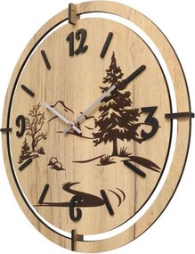Dřevěné nástěnné hodiny s motivem lesa - moderní design | SENTOP HDF0700-ruky-silver